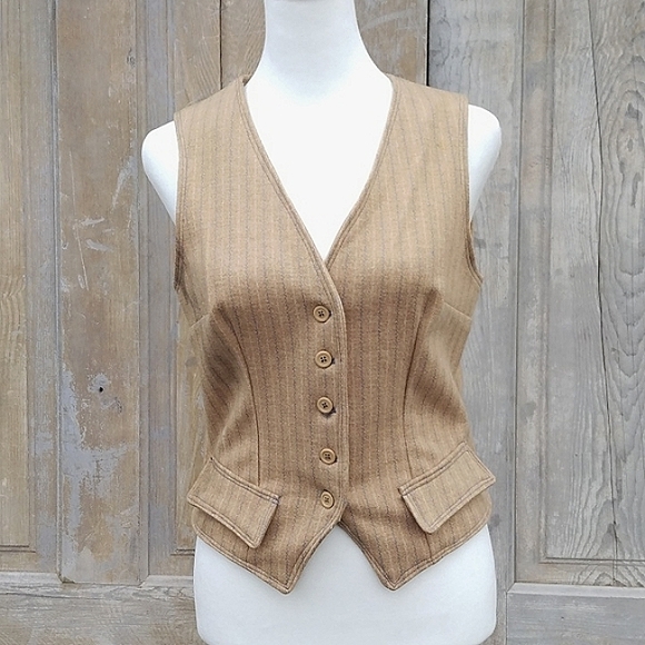 Vintage | Tops | Vintage Tan Pinstripe Vest | Poshmark